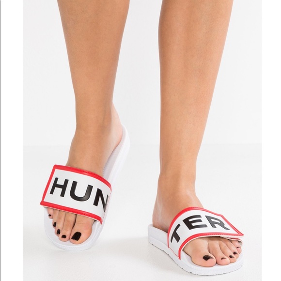 Hunter | Shoes | New Hunter Adjustable Logo White Slides 7 8 | Poshmark